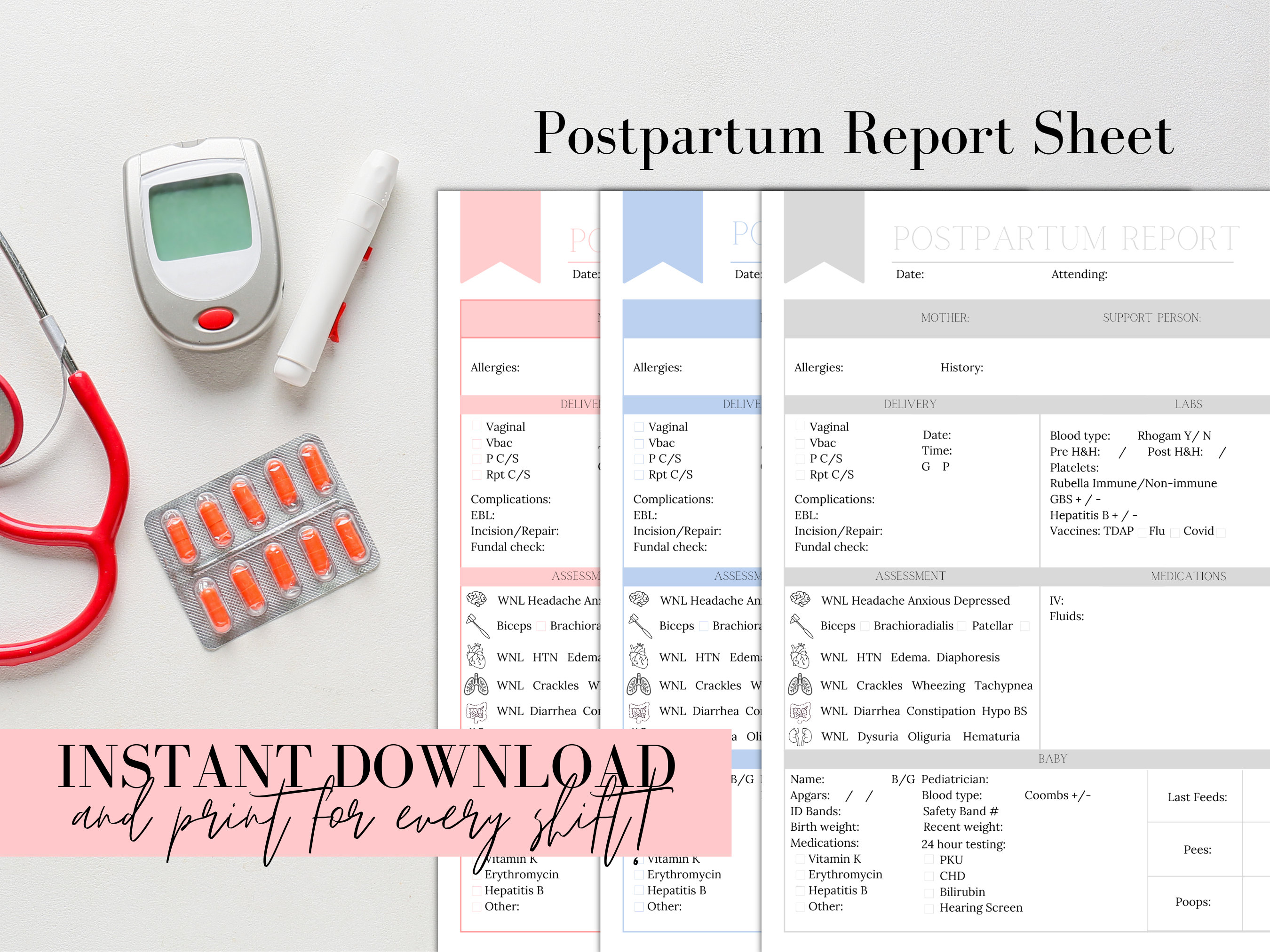 Postpartum Report Sheet, Mother Baby Nurse Report Sheet, Printable ...