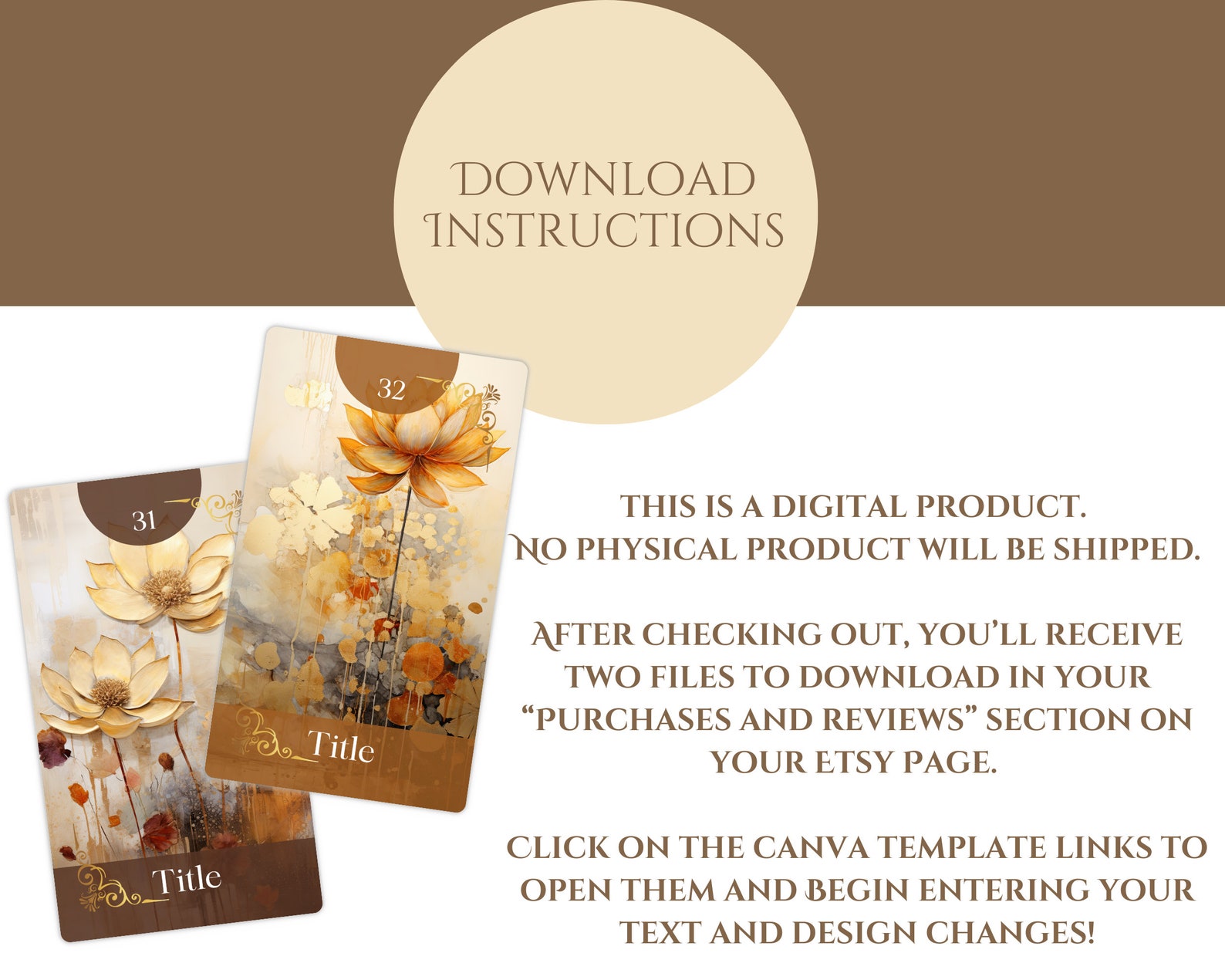 Golden Lotus Flower Printable Oracle Cards, Editable Canva Template ...