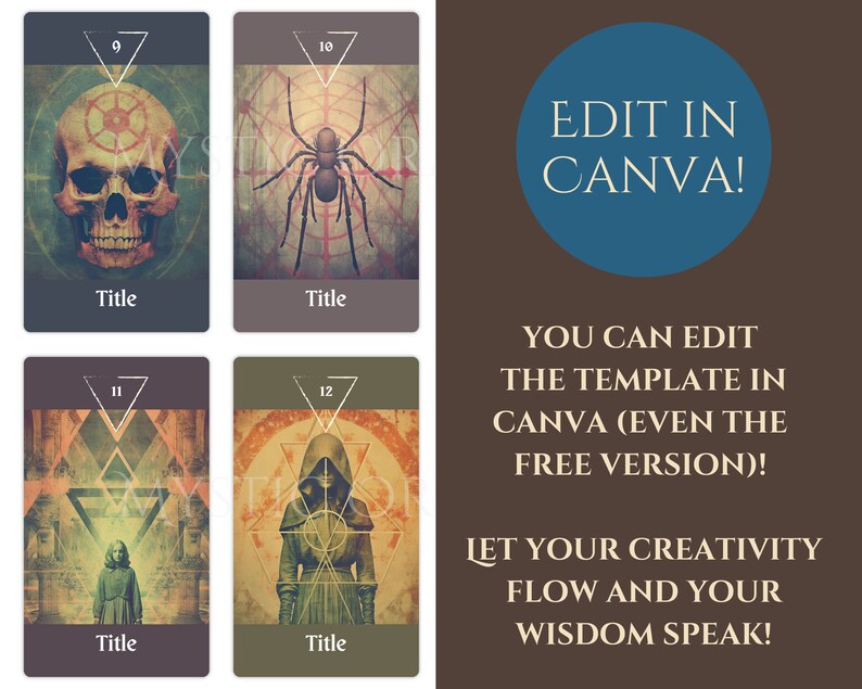 Haunted Veil Printable Oracle Card Deck, Editable Canva Template ...