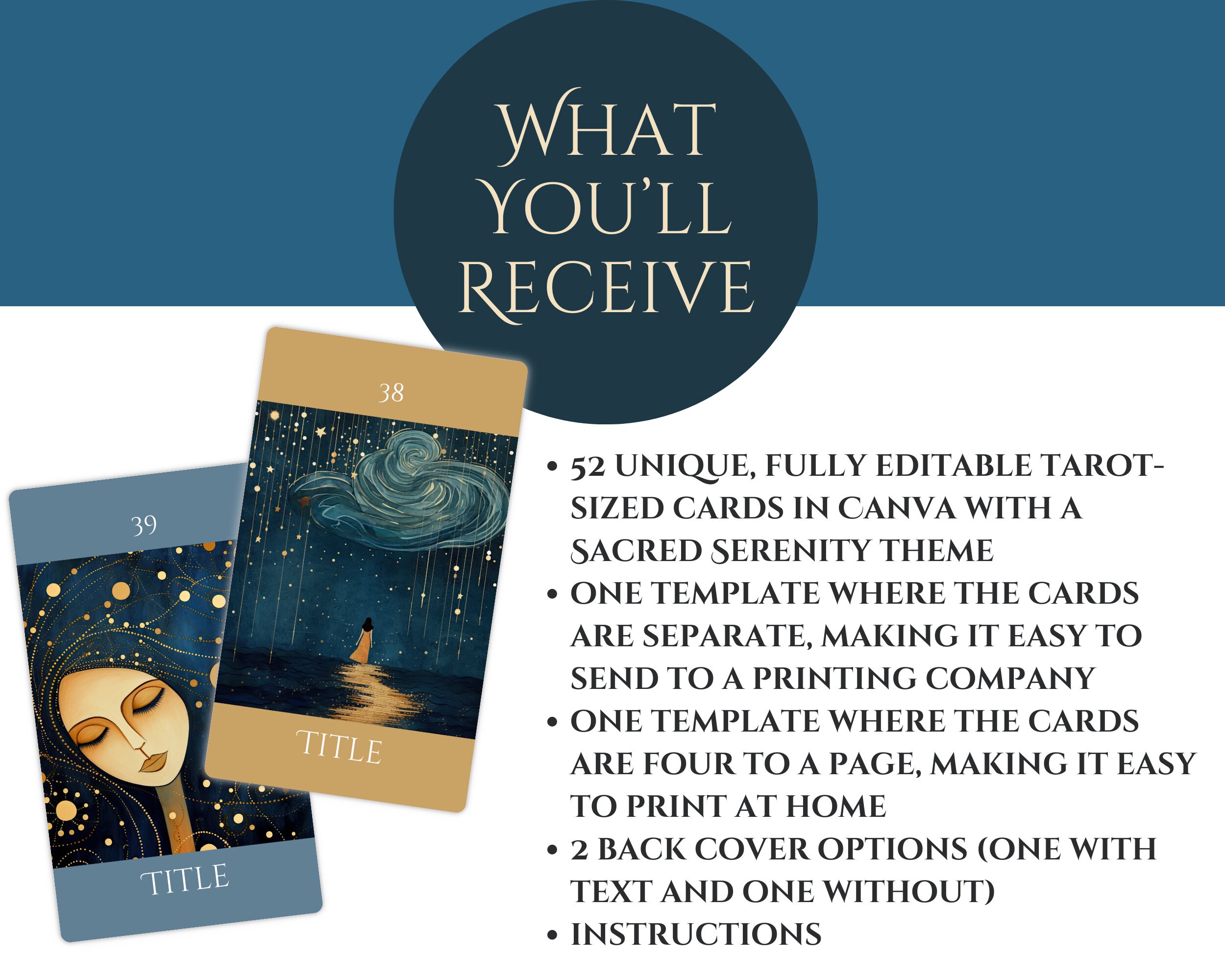 Sacred Starlight Printable Oracle Card Deck, Editable Canva Template ...