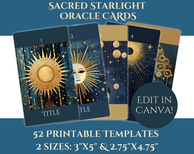 Sacred Starlight Printable Oracle Card Deck, Editable Canva Template ...
