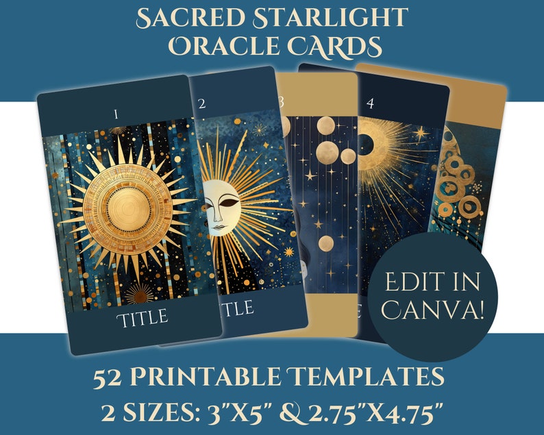 Sacred Starlight Printable Oracle Card Deck, Editable Canva Template ...