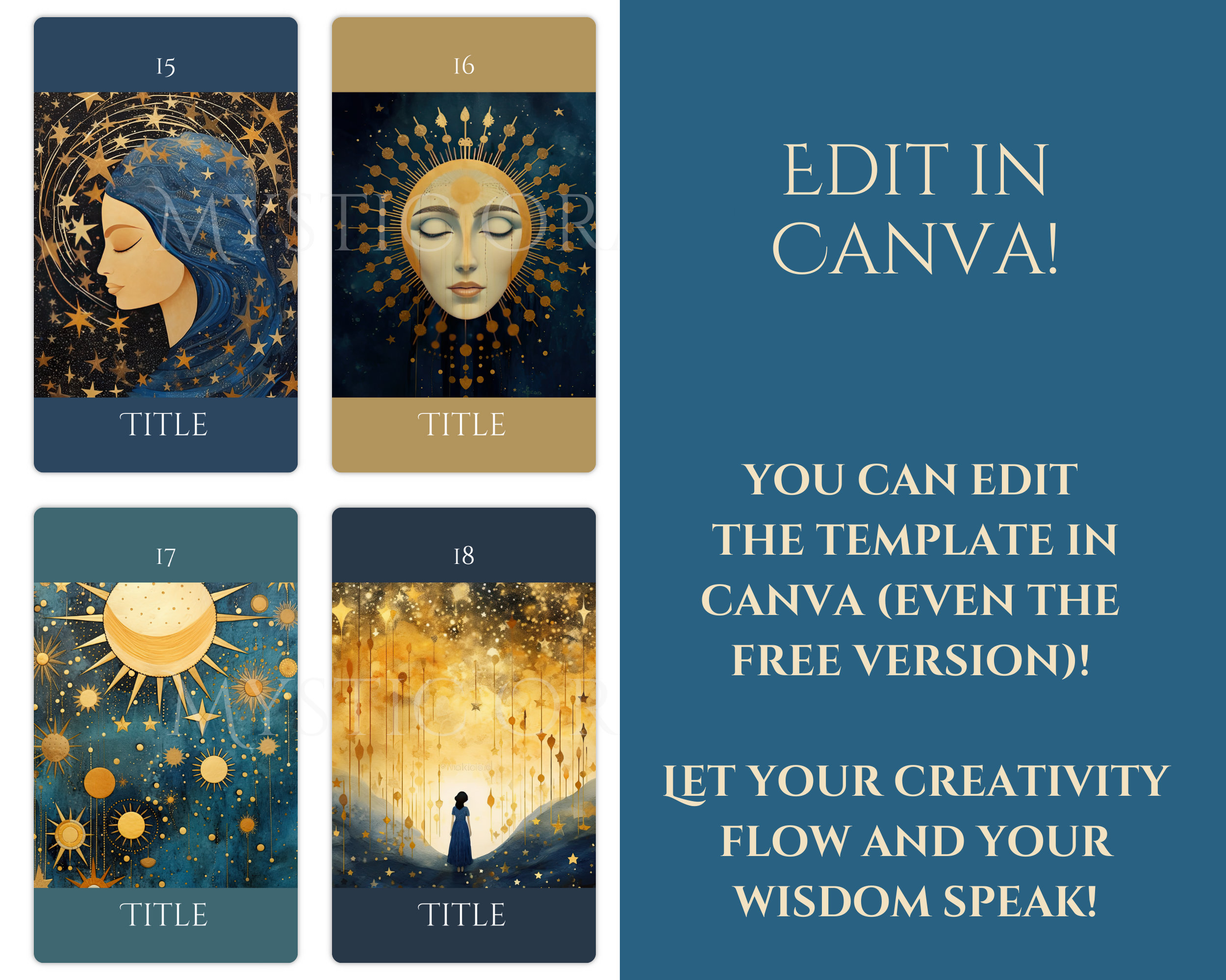 Sacred Starlight Printable Oracle Card Deck, Editable Canva Template ...