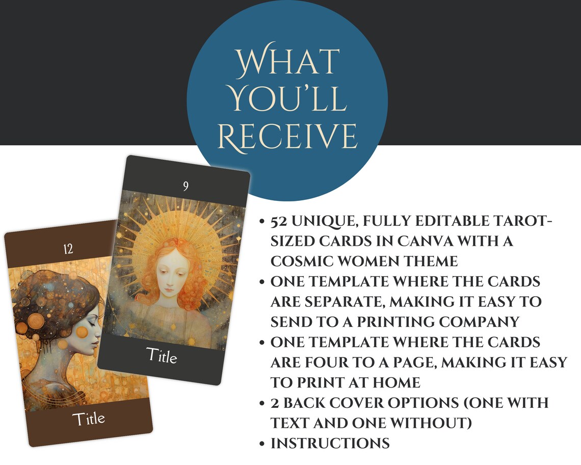 Cosmic Women Printable Oracle Card Deck, Editable Canva Template ...