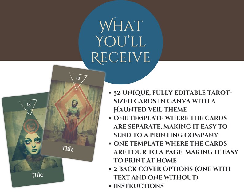Haunted Veil Printable Oracle Card Deck, Editable Canva Template ...