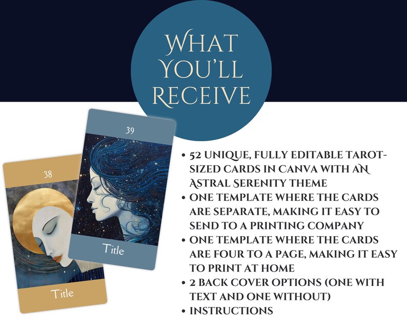 Astral Serenity Printable Oracle Card Deck, Editable Canva Template ...