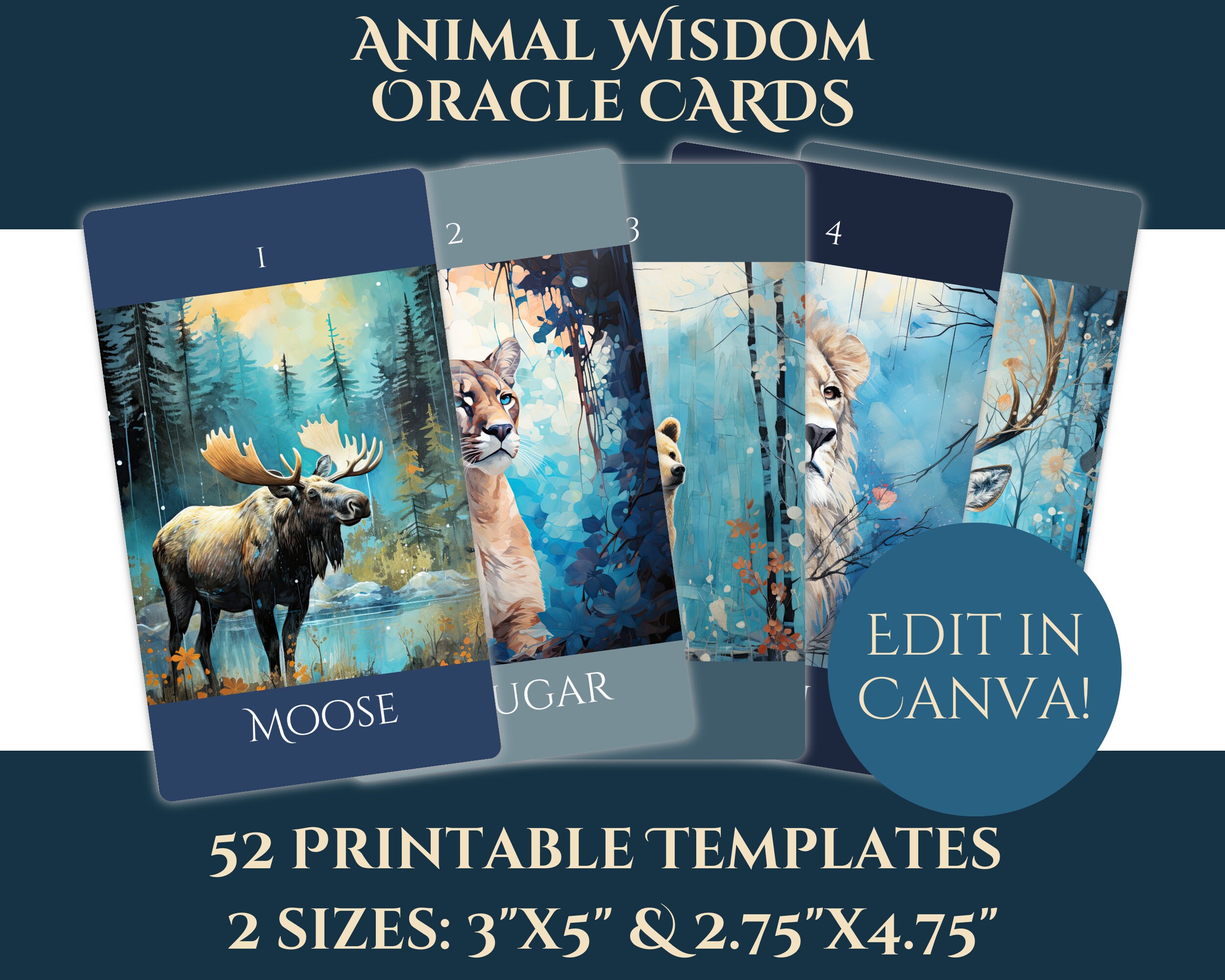 Animal Wisdom Printable Oracle Card Deck, Editable Canva Template ...