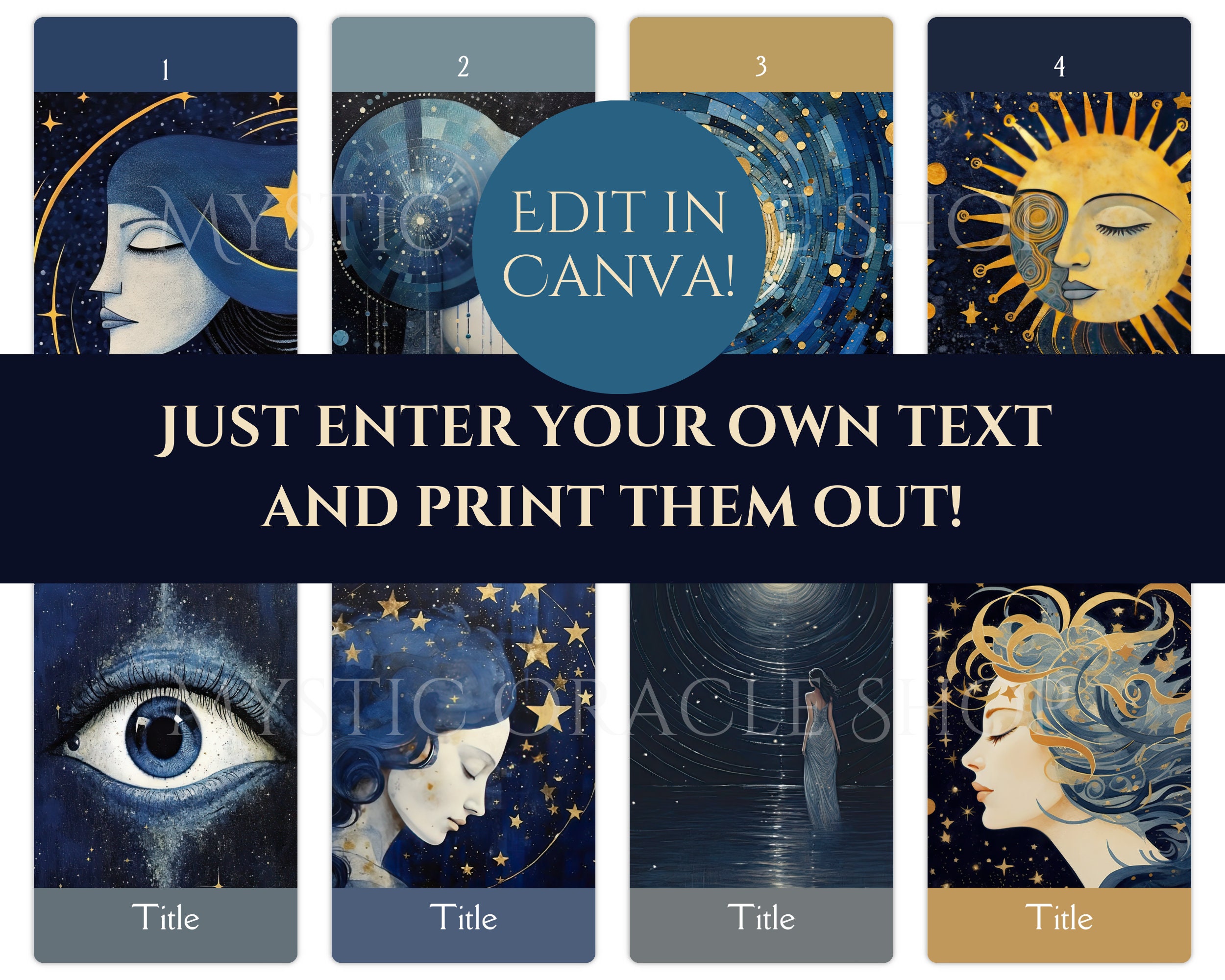 Astral Serenity Printable Oracle Card Deck, Editable Canva Template ...