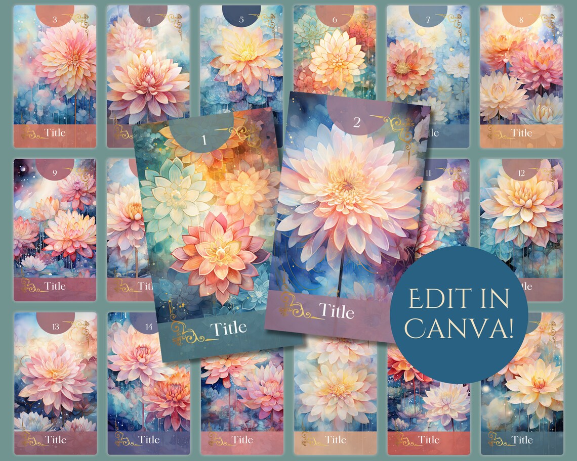 Lotus Flower Printable Oracle Cards, Editable Canva Template, Oracle ...
