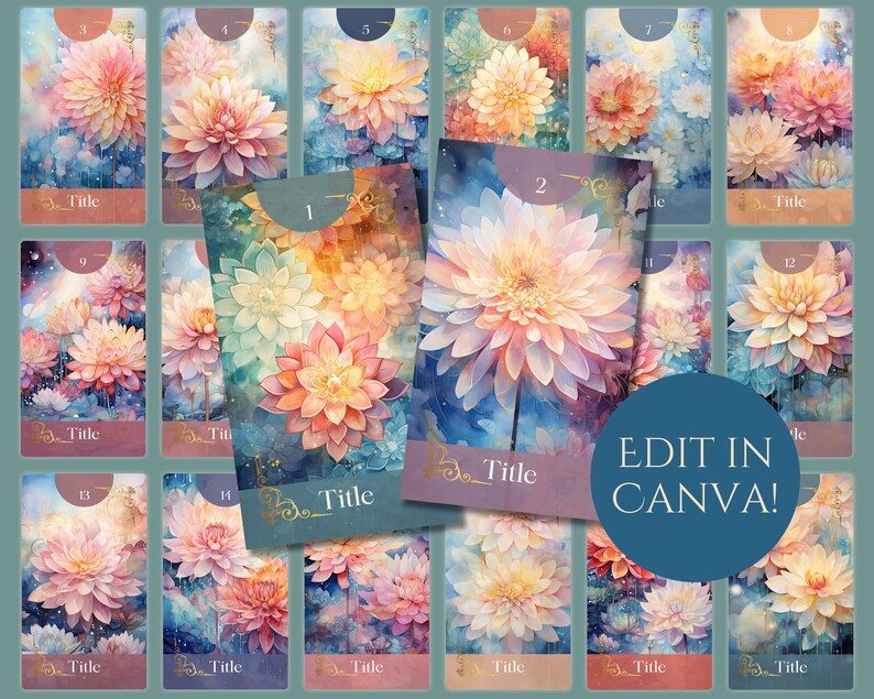 Lotus Flower Printable Oracle Cards, Editable Canva Template, Oracle ...