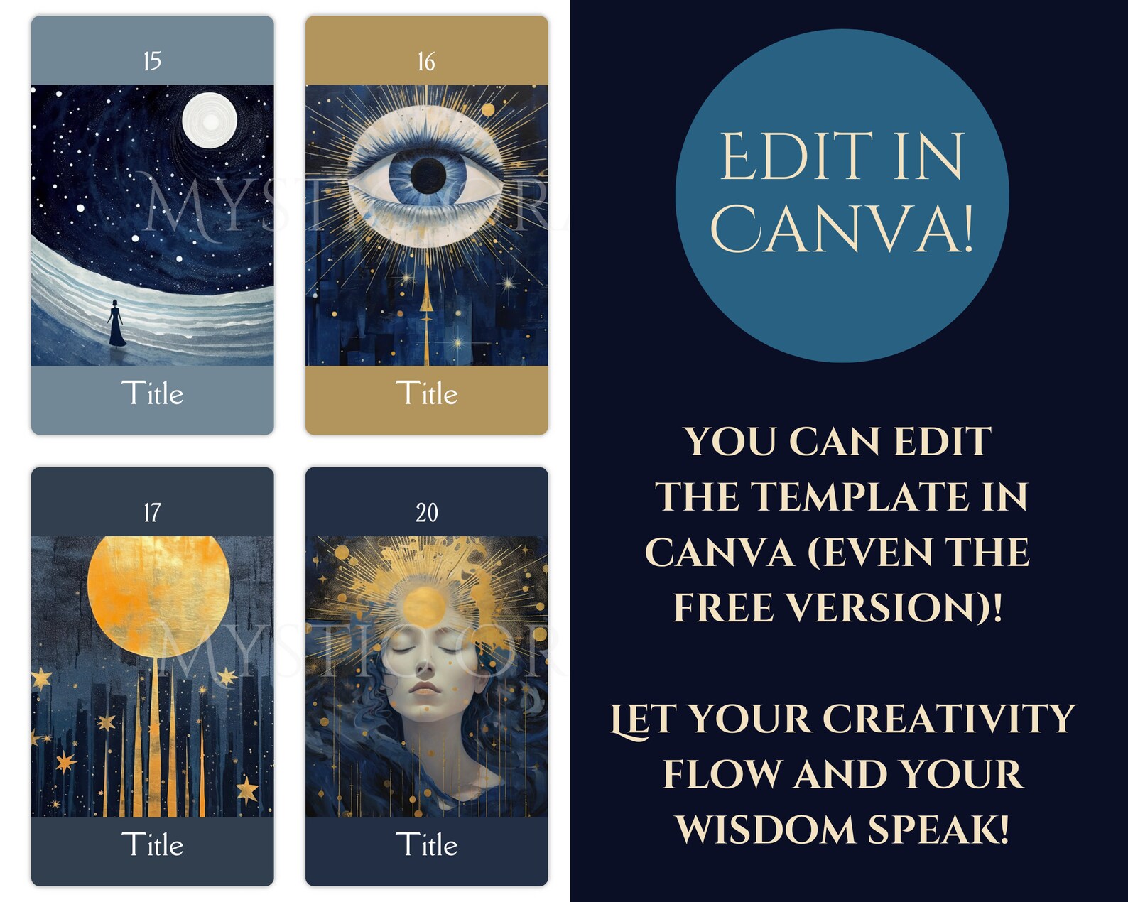 Astral Serenity Printable Oracle Card Deck, Editable Canva Template ...
