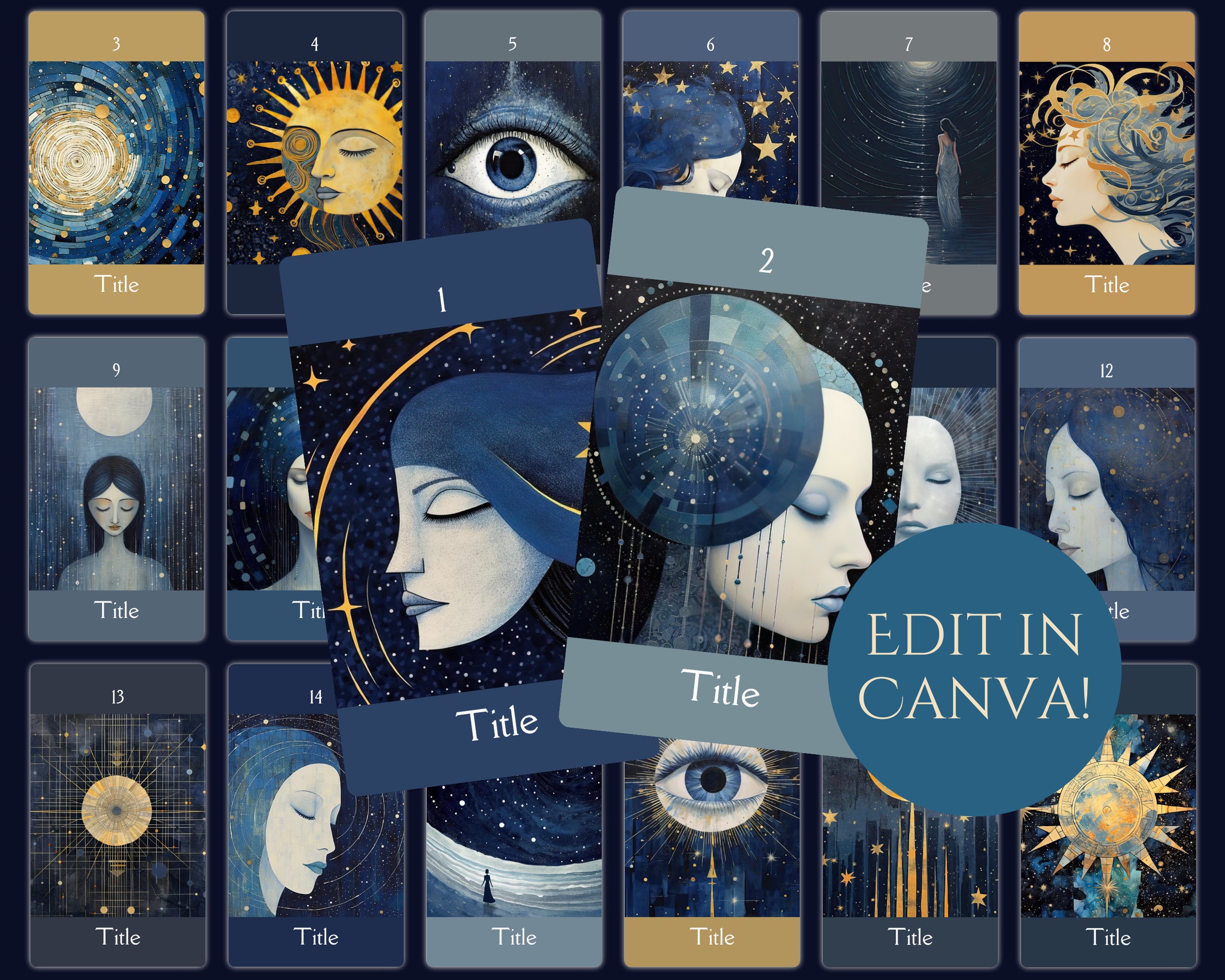 Astral Serenity Printable Oracle Card Deck, Editable Canva Template ...