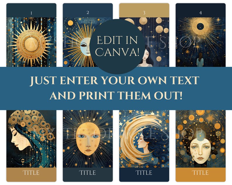 Sacred Starlight Printable Oracle Card Deck, Editable Canva Template ...