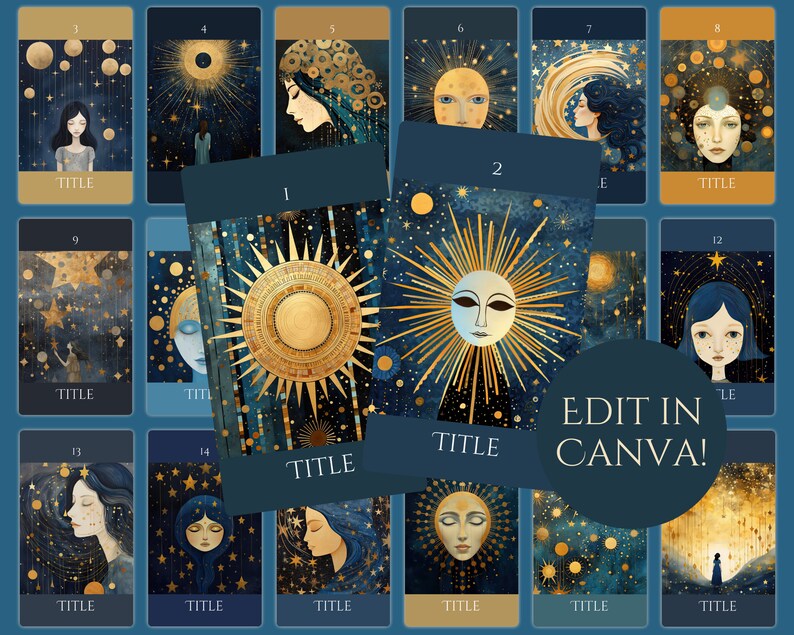 Sacred Starlight Printable Oracle Card Deck, Editable Canva Template ...