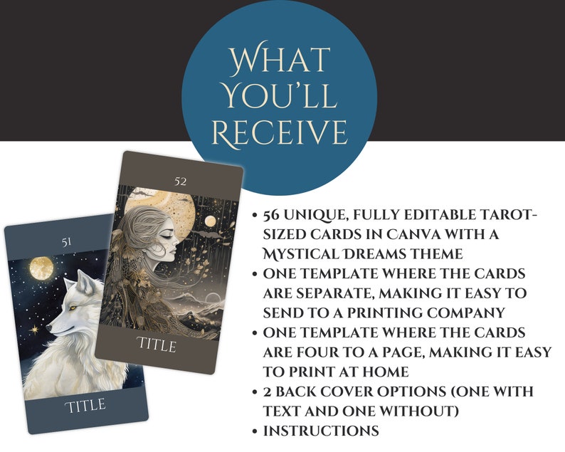 Mystical Dreams Printable Oracle Card Deck, Editable Canva Template ...