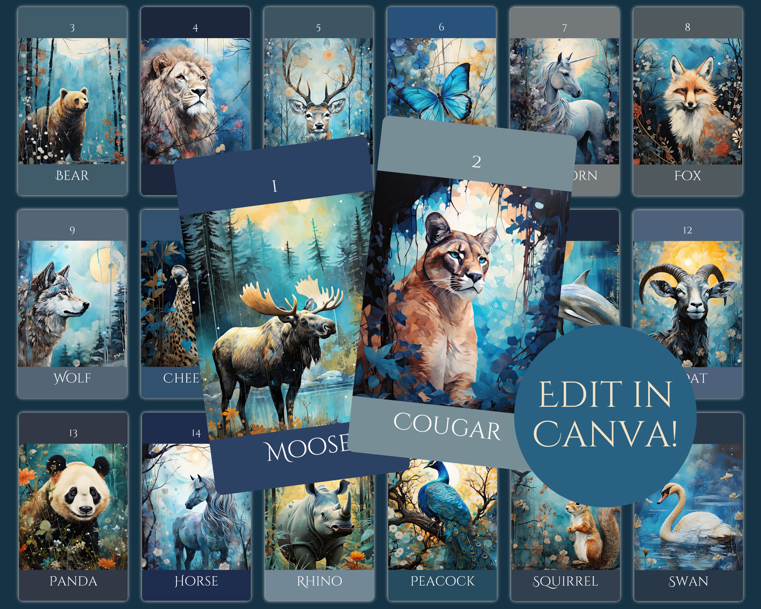 Animal Wisdom Printable Oracle Card Deck, Editable Canva Template ...