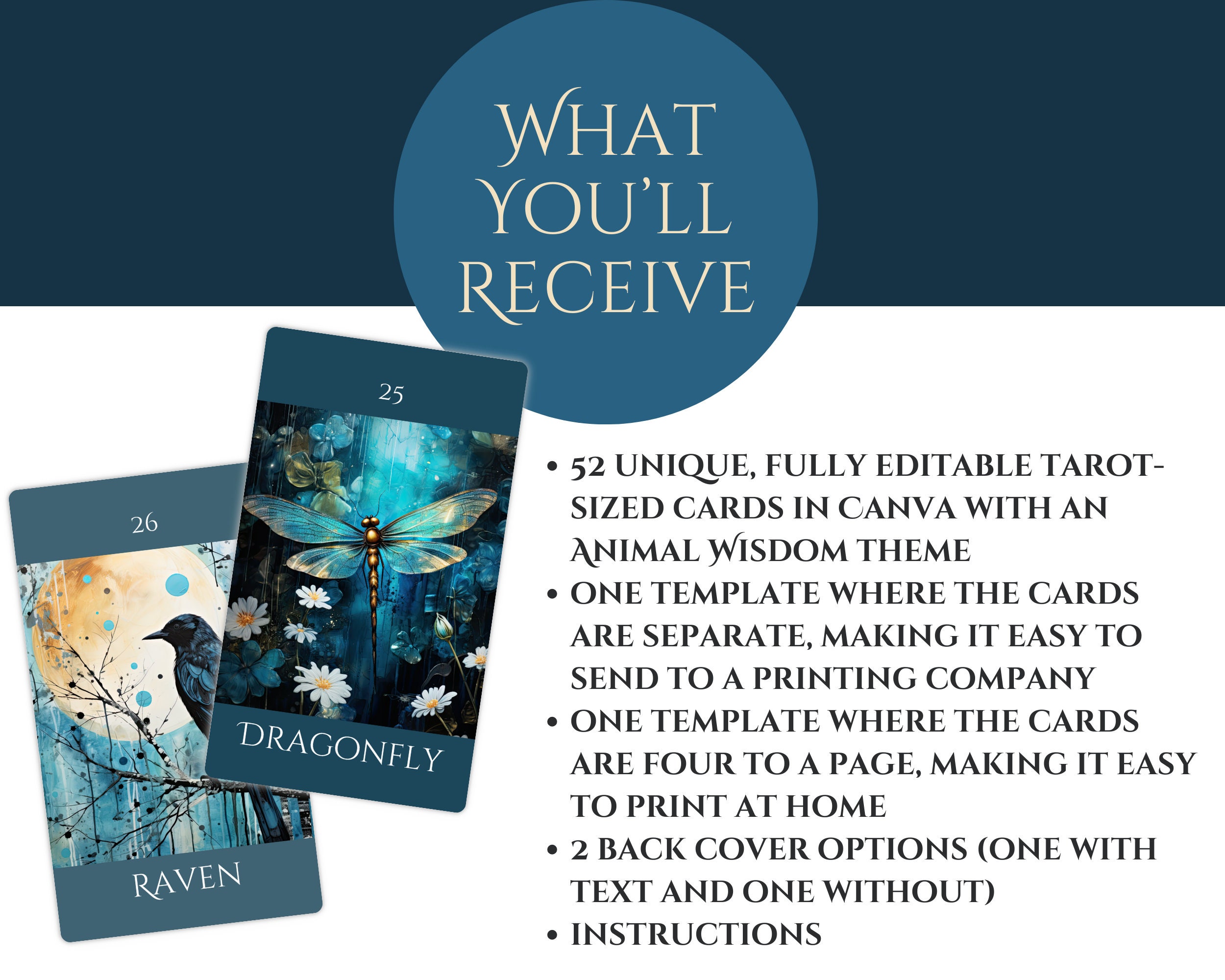 Animal Wisdom Printable Oracle Card Deck, Editable Canva Template ...