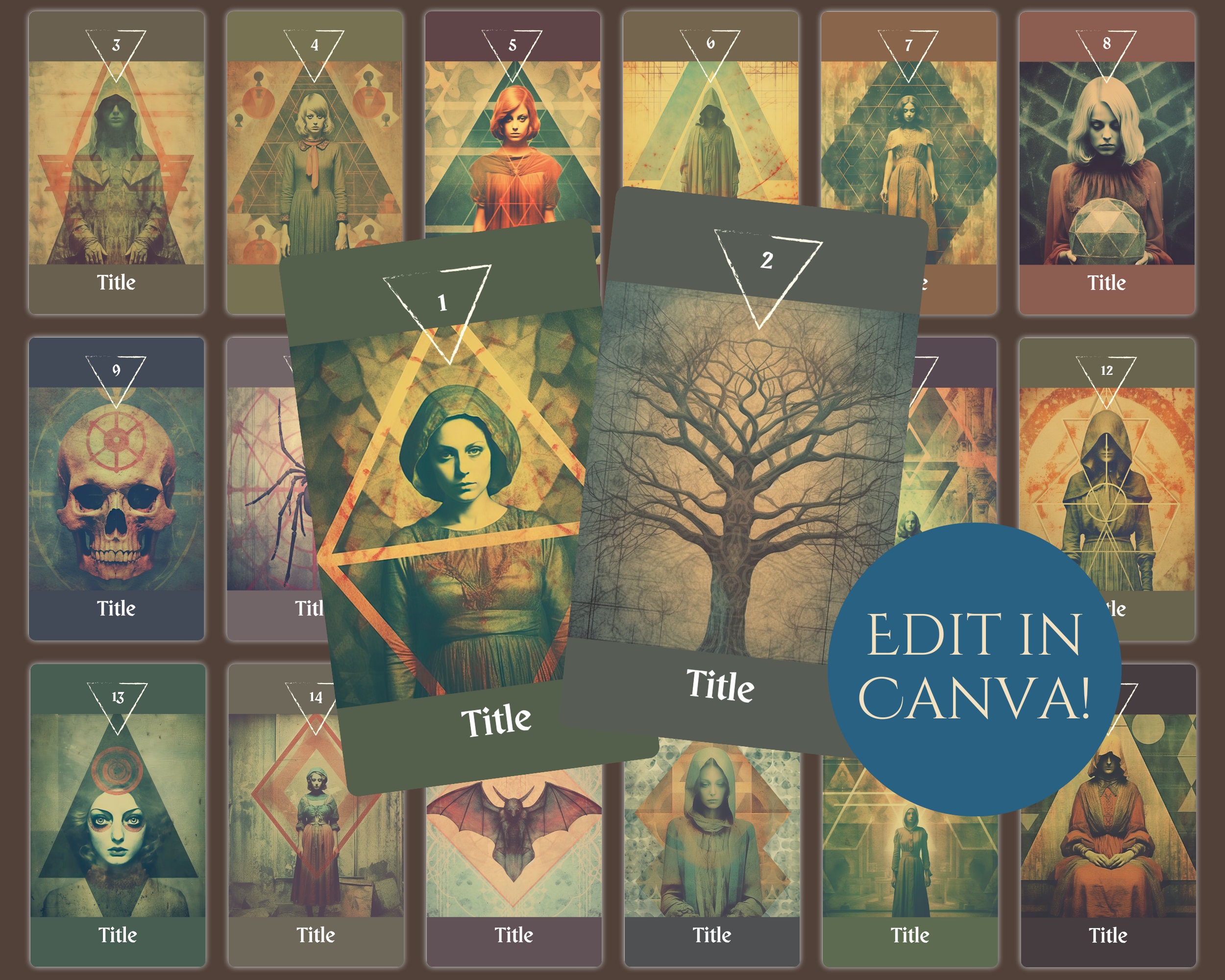 Haunted Veil Printable Oracle Card Deck, Editable Canva Template ...