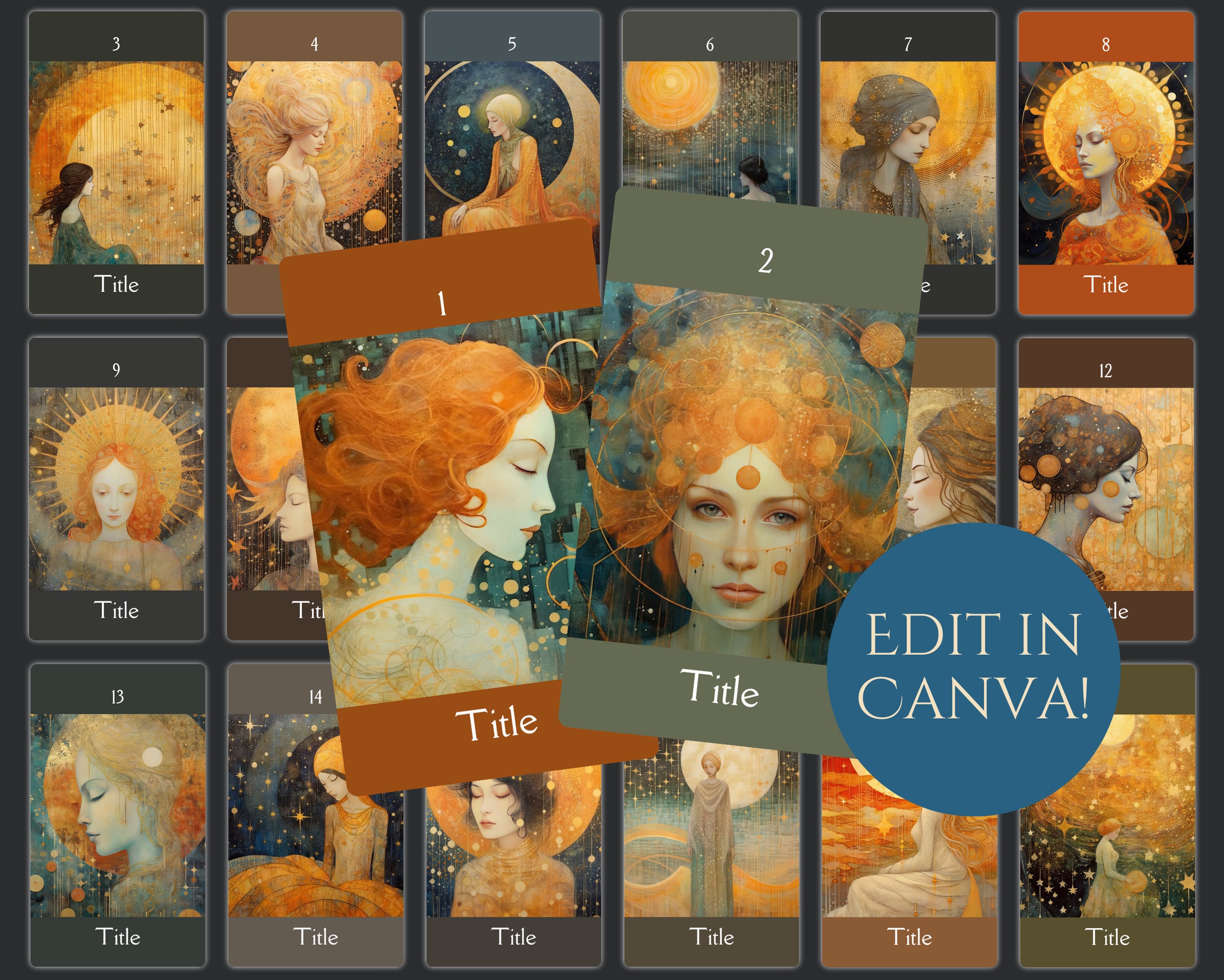 Cosmic Women Printable Oracle Card Deck, Editable Canva Template ...