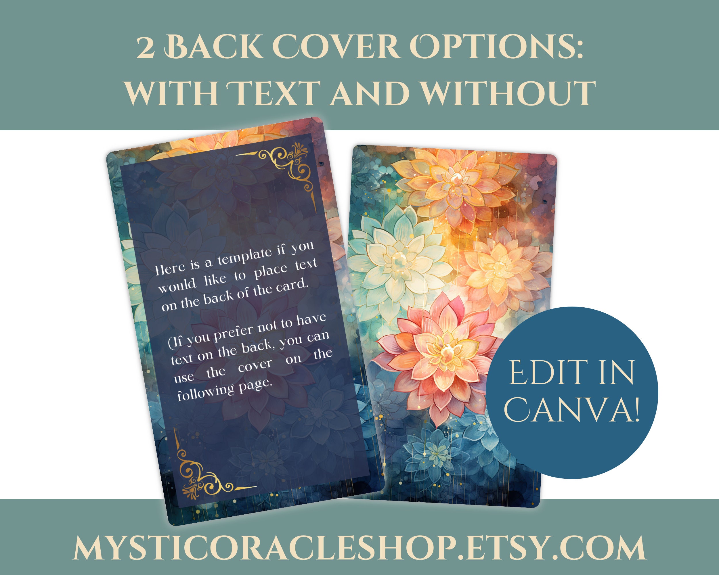 Lotus Flower Printable Oracle Cards, Editable Canva Template, Oracle ...