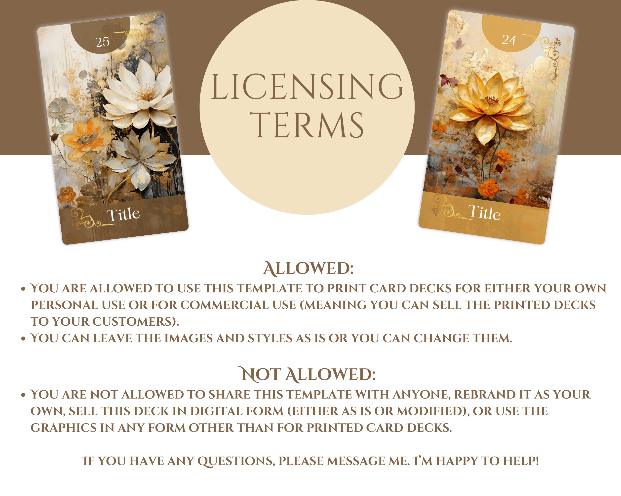Golden Lotus Flower Printable Oracle Cards, Editable Canva Template ...
