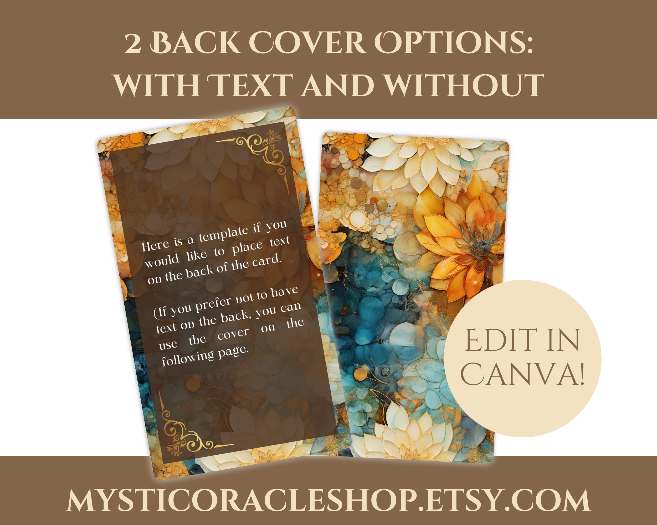 Golden Lotus Flower Printable Oracle Cards, Editable Canva Template ...