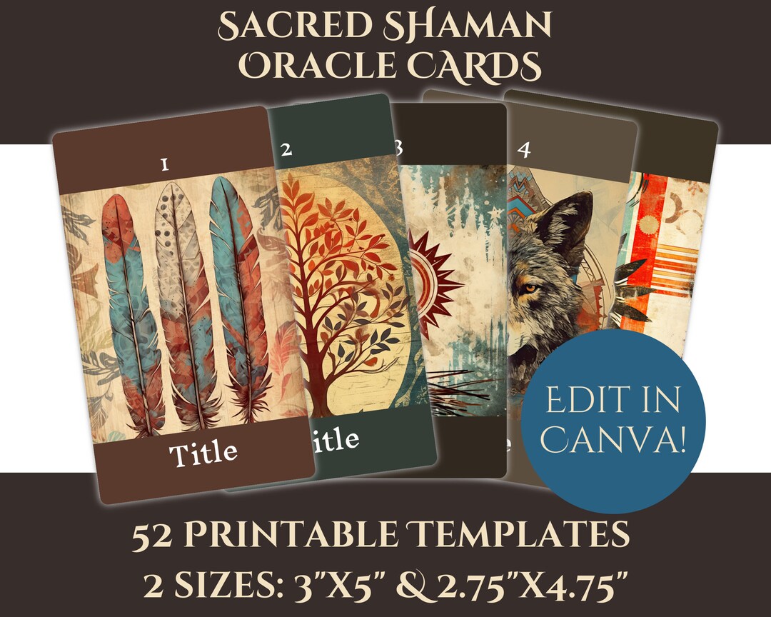Sacred Shaman Printable Oracle Card Deck, Editable Canva Template ...