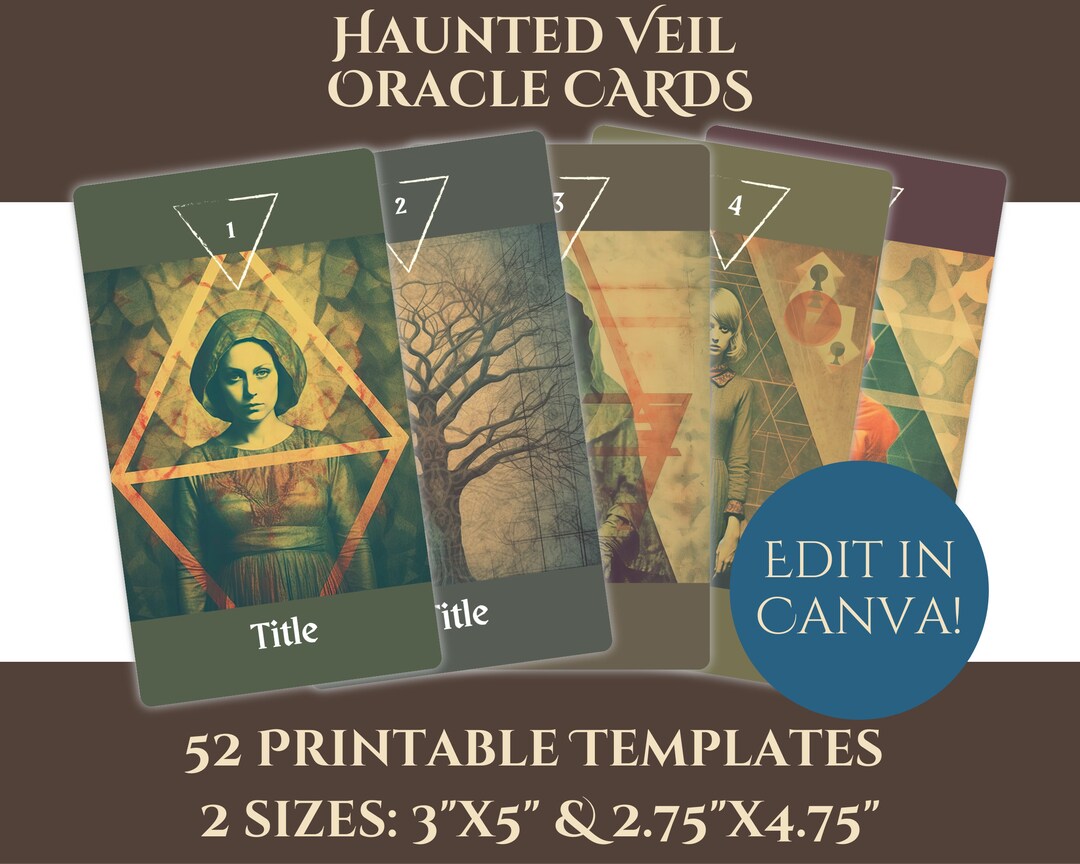 Haunted Veil Printable Oracle Card Deck, Editable Canva Template ...