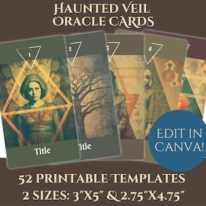 Haunted Veil Printable Oracle Card Deck, Editable Canva Template ...