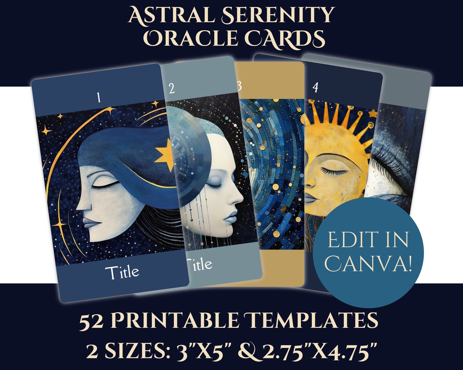 Astral Serenity Printable Oracle Card Deck, Editable Canva Template ...