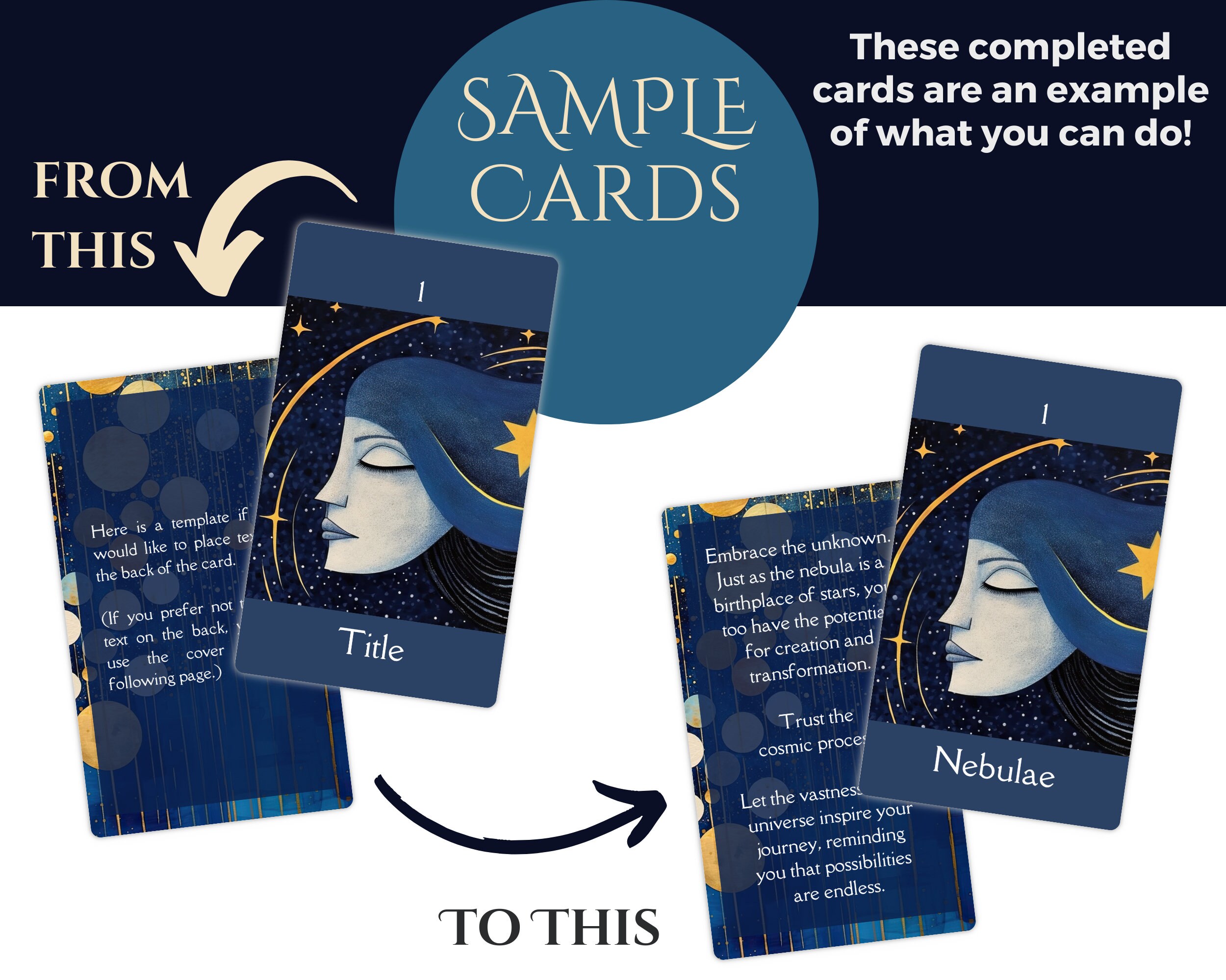 Astral Serenity Printable Oracle Card Deck, Editable Canva Template ...