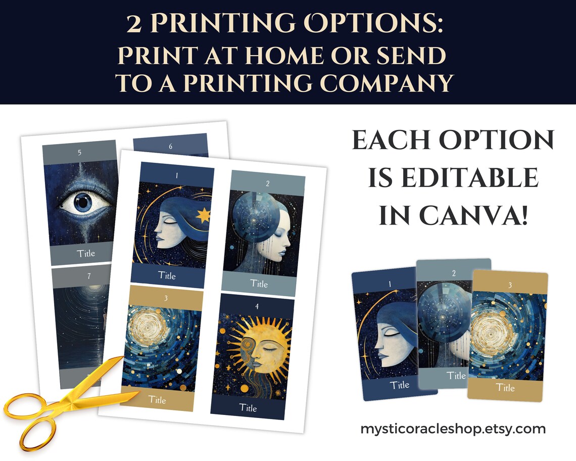 Astral Serenity Printable Oracle Card Deck, Editable Canva Template ...