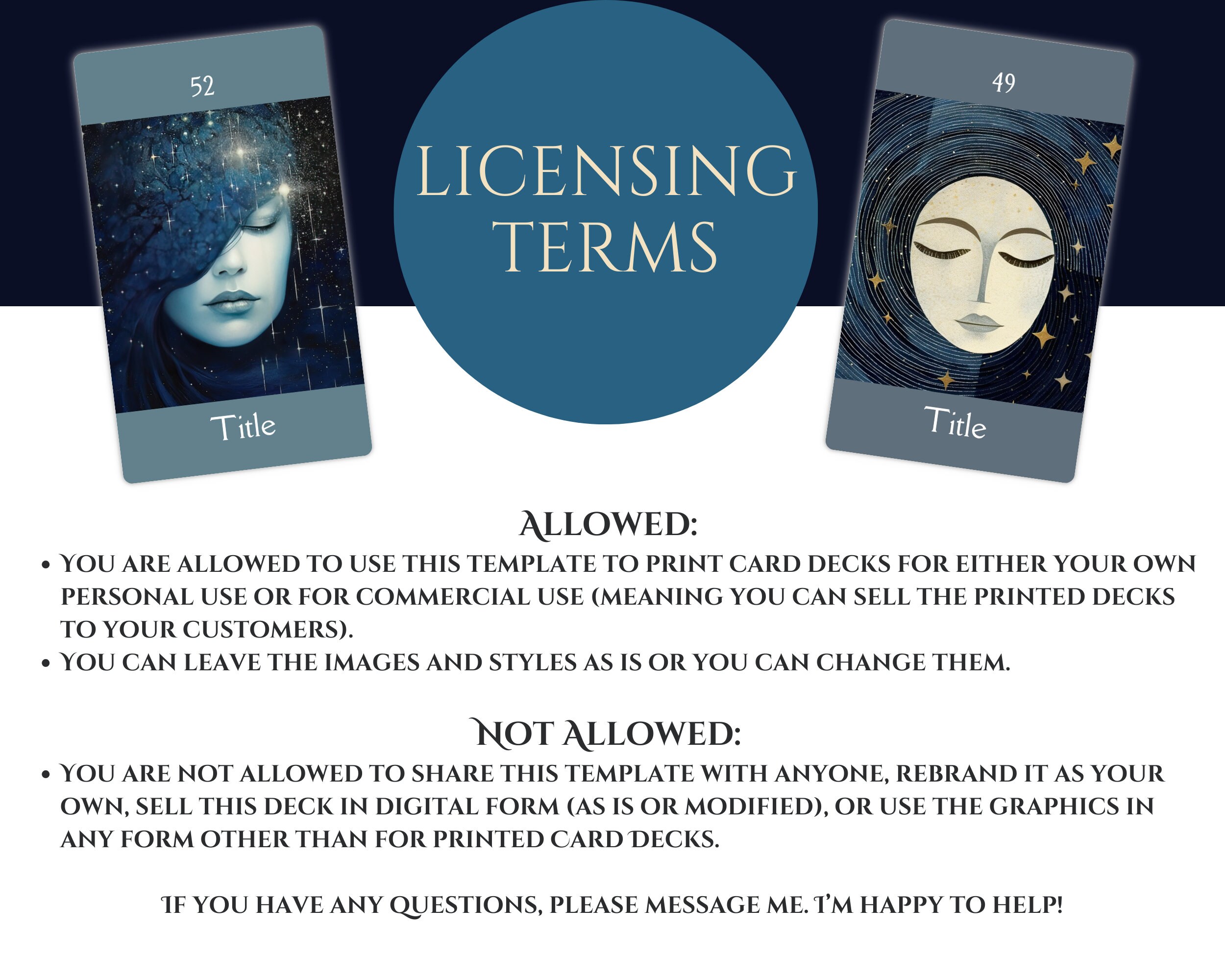 Astral Serenity Printable Oracle Card Deck, Editable Canva Template ...