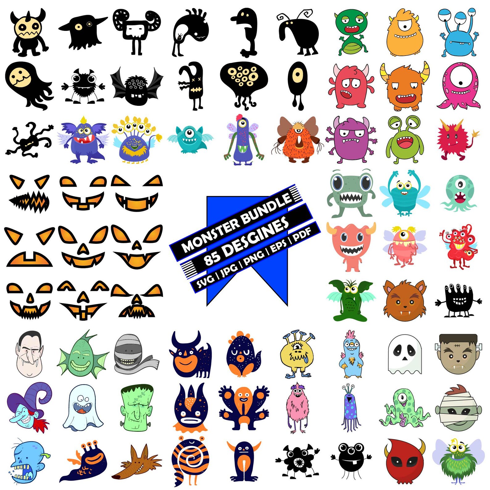 Cute Monsters Clipart, Monster Svg Bundle, Monster Eyes, Halloween Svg ...