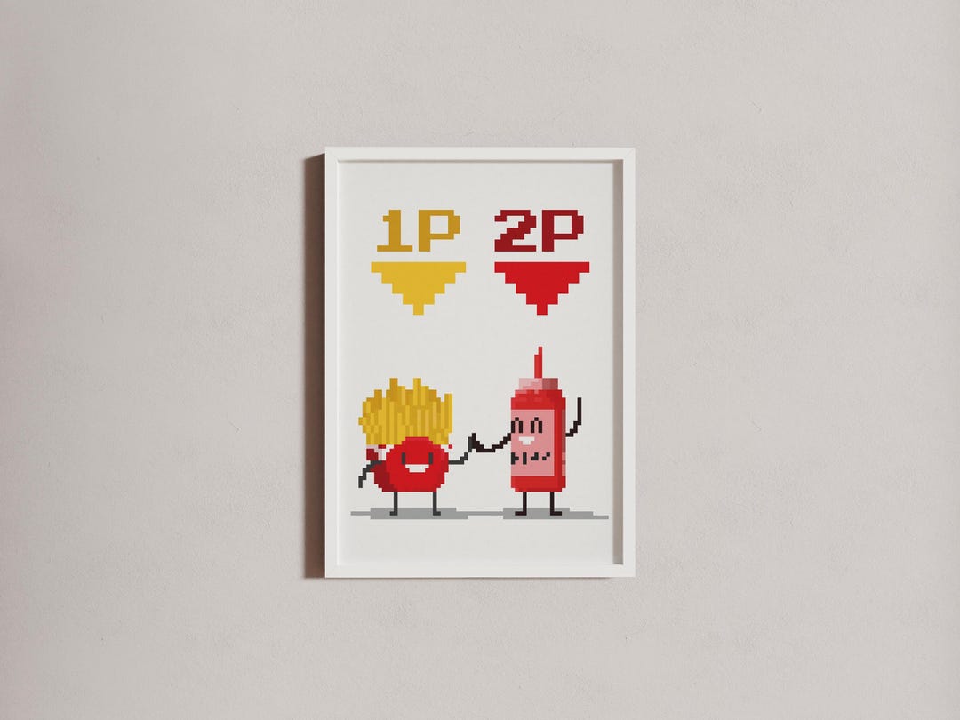 Player One Two Pixel Art Print: Gamer Couple Gift (framed or Unframed ...