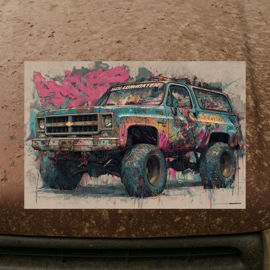 Satin Poster, Pop Art Lifted Chevy Truck, Wall Art Decor Print, Cool ...