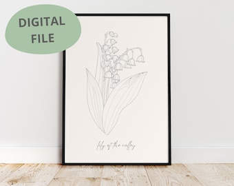 May Birth Flower One Line Art, Digital Download, Lily of the Valley ...