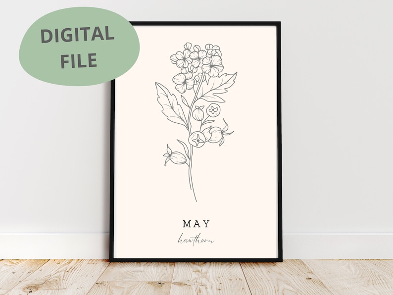 Hawthorn Line Art Print | May Birth Flower (digital Download) - Etsy