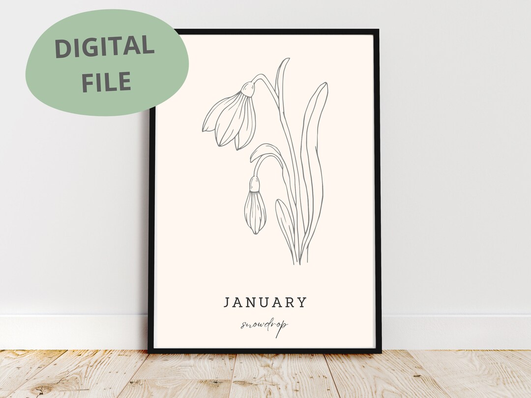Snowdrop Line Art | Snowdrop Print | Printable Art | Flower Print ...