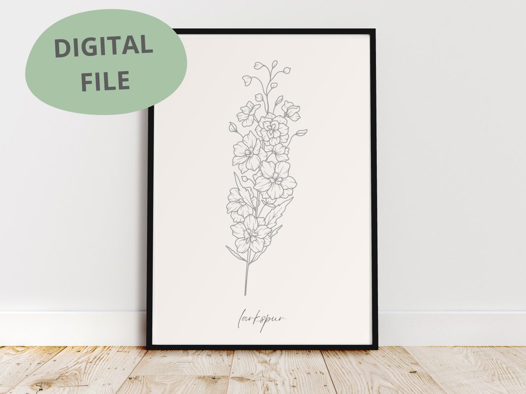 Larkspur Line Art Print | July Birth Flower (digital Download) - Etsy