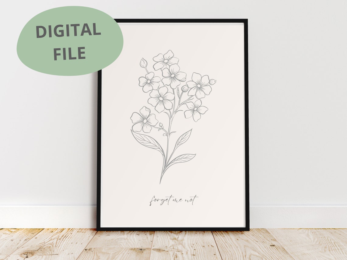 Forget Me Not Line Art | Forget Me Not Print | Printable Art | Flower ...