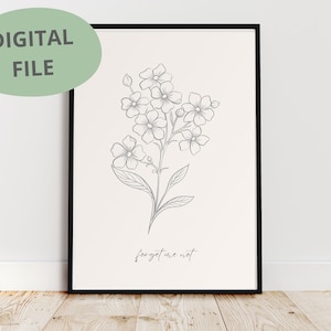Forget Me Not Line Art Forget Me Not Print Printable Art Flower Print ...