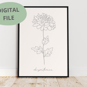 Chrysanthemum Line Art Print | November Birth Flower (digital Download ...