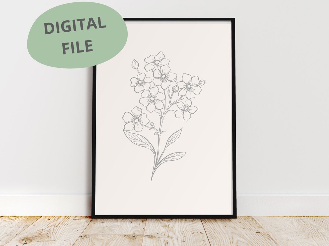 Forget Me Not Line Art | Forget Me Not Print | Printable Art | Flower ...