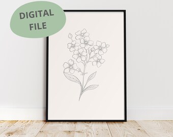 Forget Me Not Line Art Forget Me Not Print Printable Art Flower Print ...