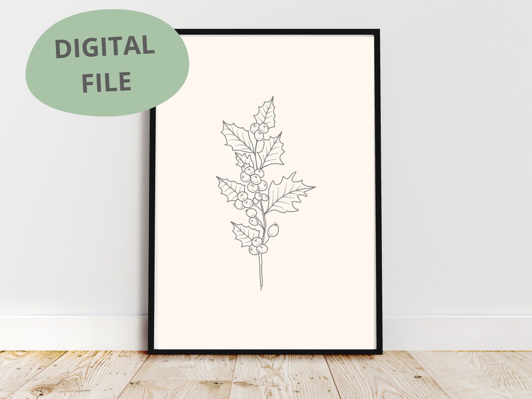 Holly Line Art | Holly Print | Printable Art | Flower Print | December ...