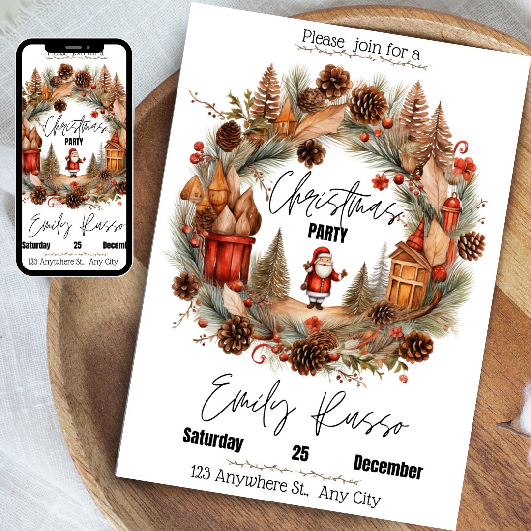 Editable Christmas Party Invitation Santa Claus Invite - Etsy