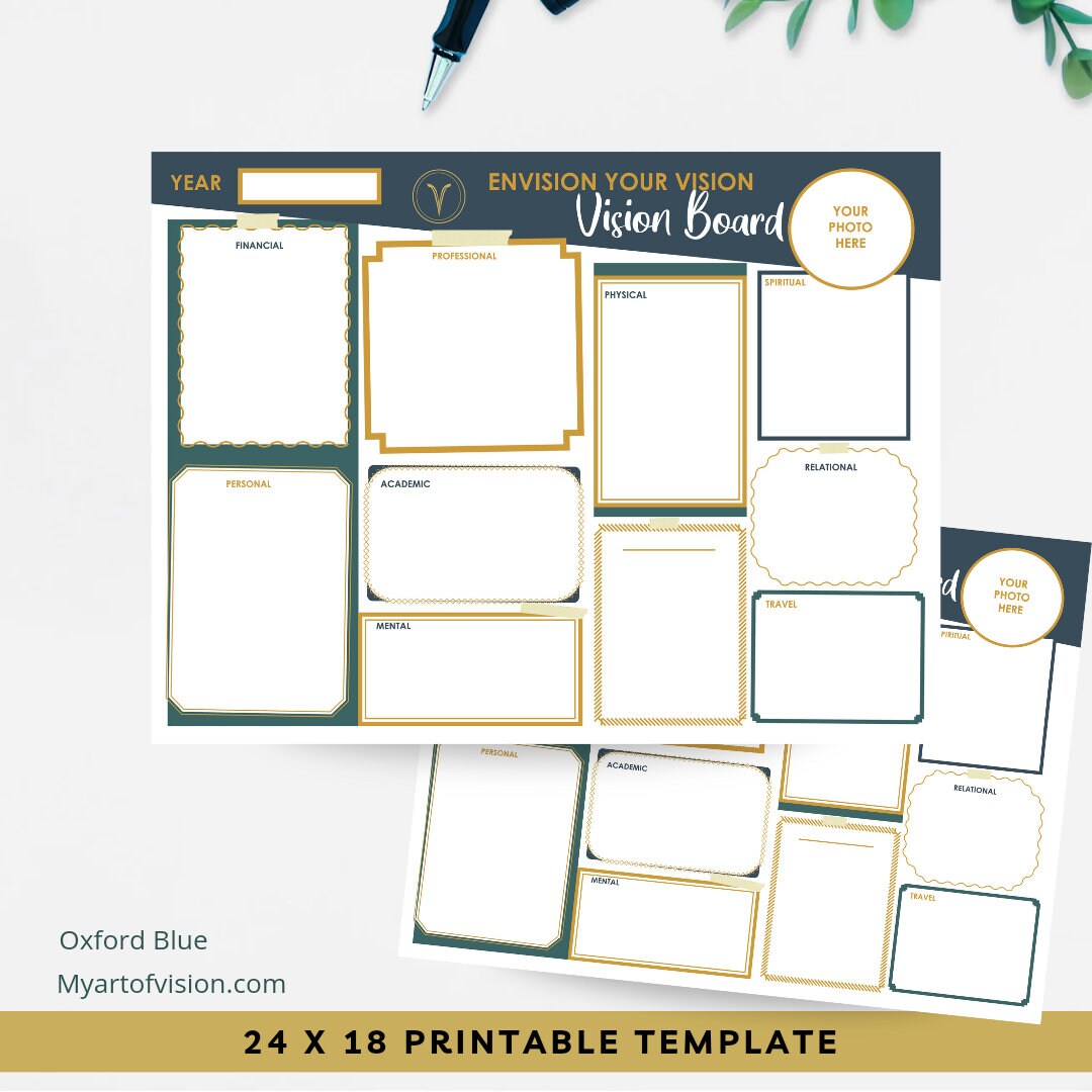 Printable Vision Board Blue Envision Your Vision - Etsy