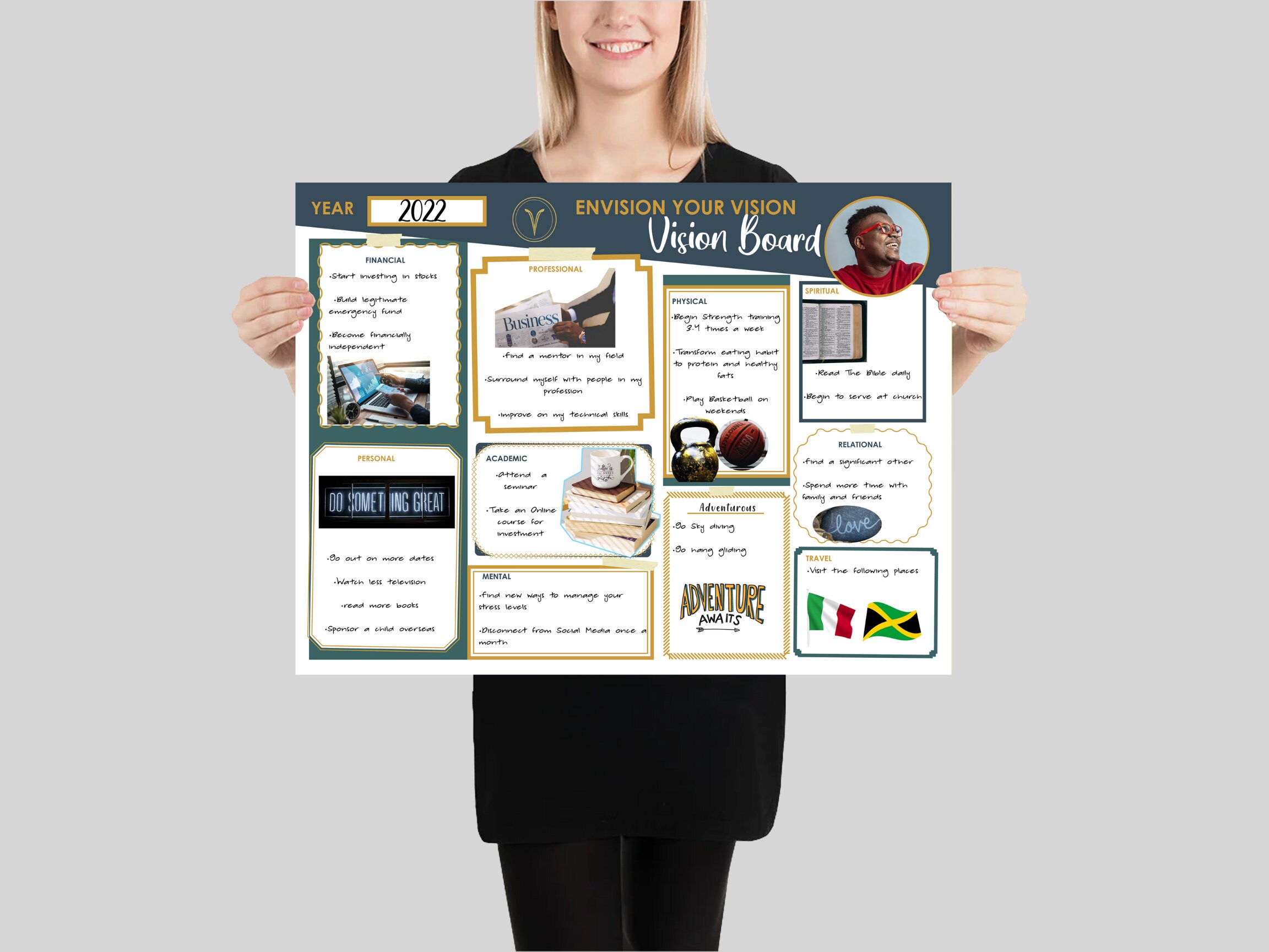 Printable Vision Board Blue Envision Your Vision - Etsy
