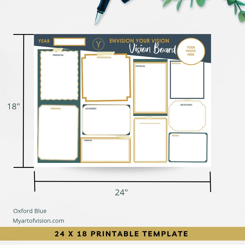 Printable Vision Board Blue Envision Your Vision - Etsy